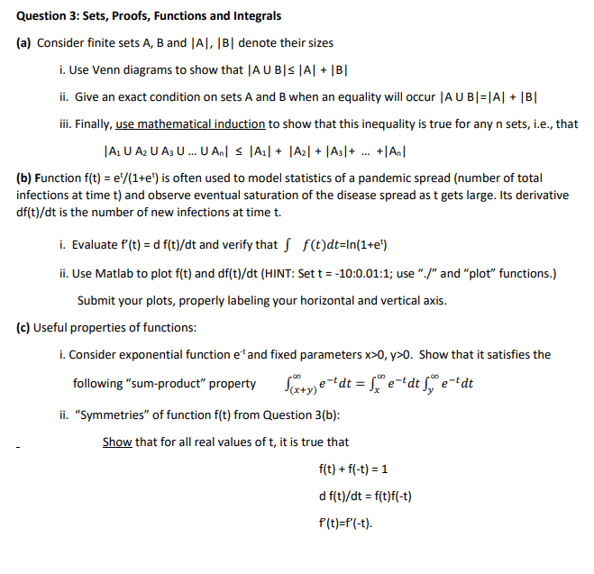 Question 3: Sets, Proofs, Functions and Integrals (a) | Chegg.com