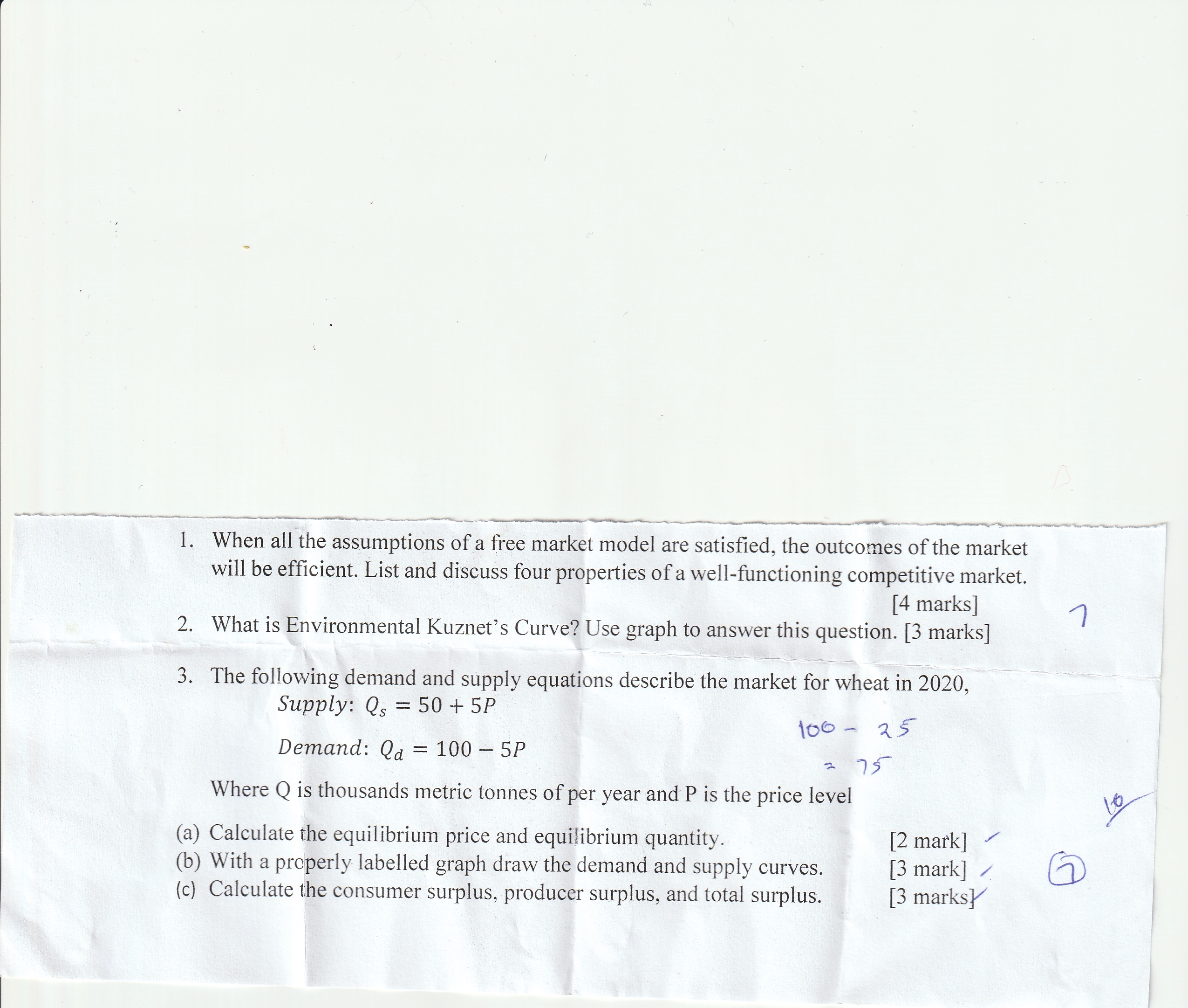 Solved 1. When all the assumptions of a free market model | Chegg.com