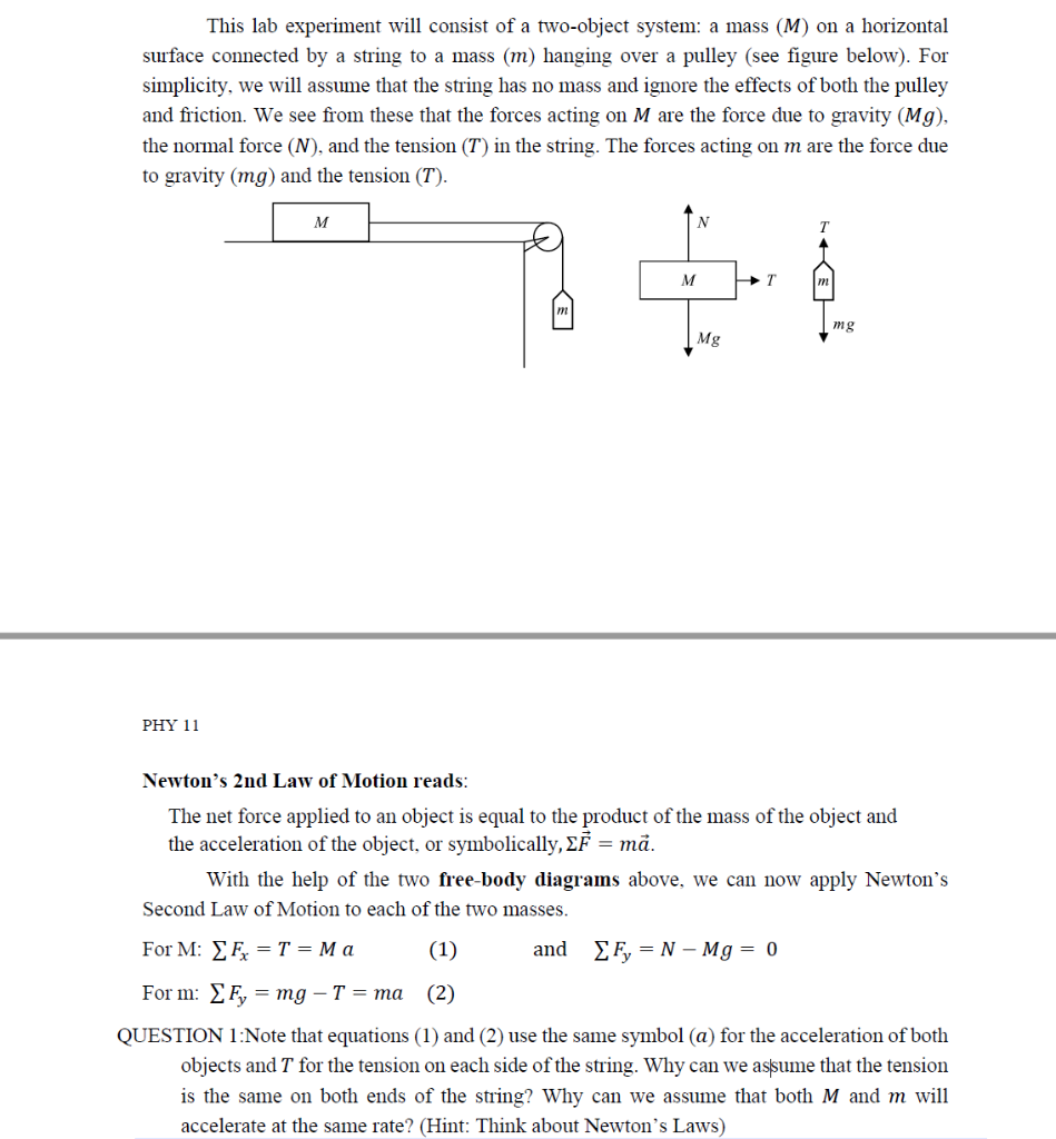 Solved This lab experiment will consist of a two-object | Chegg.com