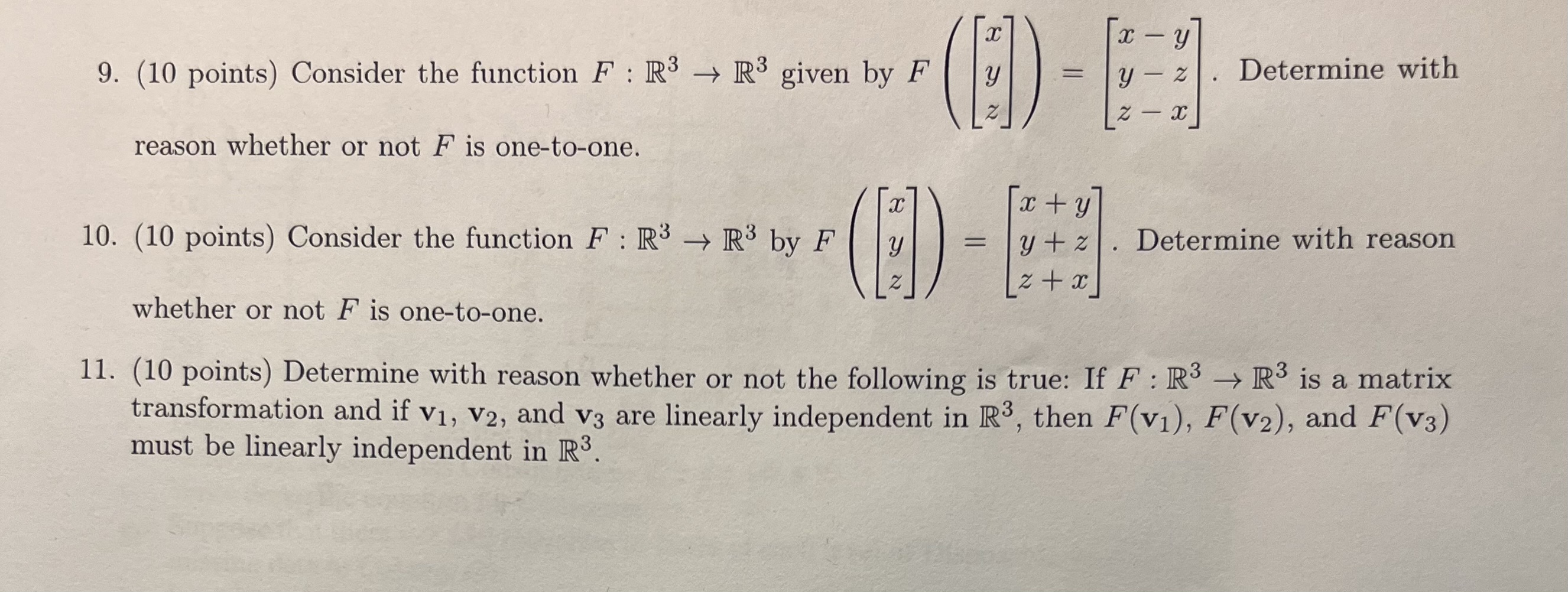 Solved 9. (10 points) Consider the function F:R3→R3 given by | Chegg.com