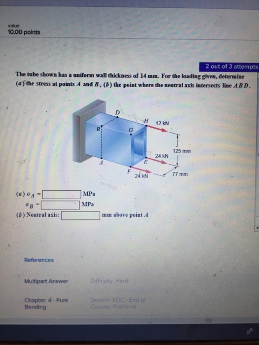 Solved value: 10.00 polnts 2 out of 3 attempts The tube | Chegg.com