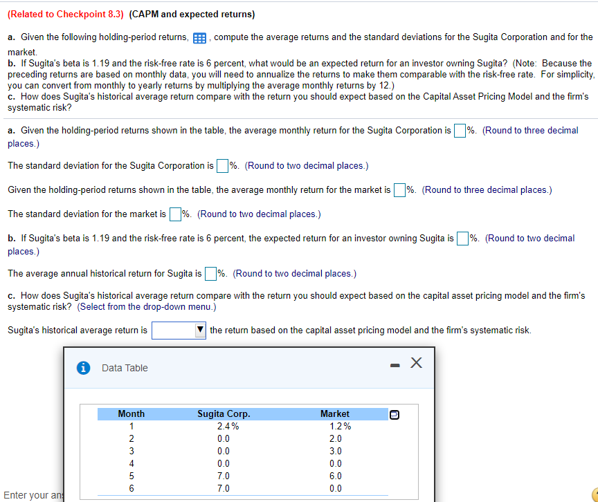 Solved (Related to Checkpoint 8.3) (CAPM and expected | Chegg.com