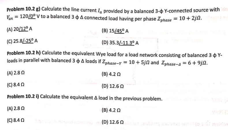 Solved Problem 10.2 g ) Calculate the line current Ia | Chegg.com