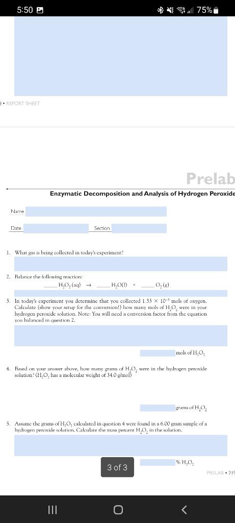 Solved Enzymatic Decomposition and Analysis of Hydrogen | Chegg.com