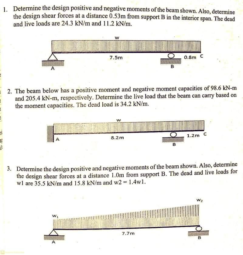 Solved 1. Determine the design positive and negative moments | Chegg.com