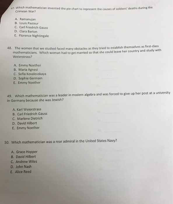 Solved 47. Which mathematician invented the pie chart to | Chegg.com