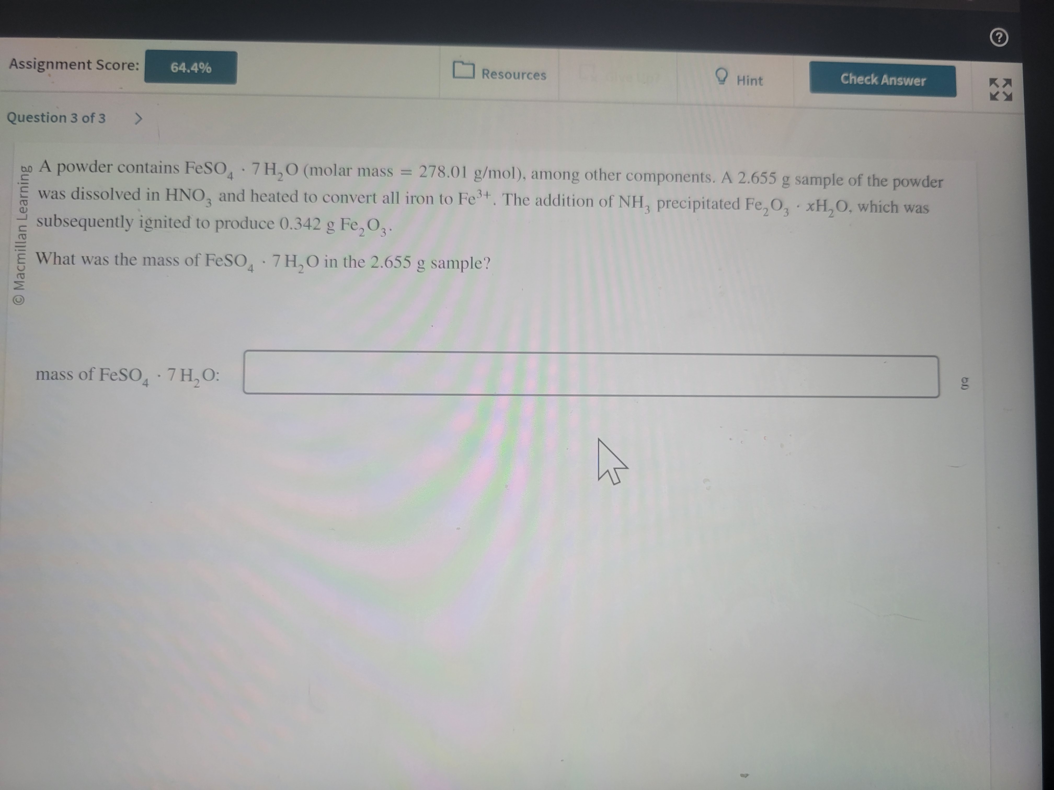 Solved Assignment Score:ResourcesHintQuestion 3 ﻿of | Chegg.com