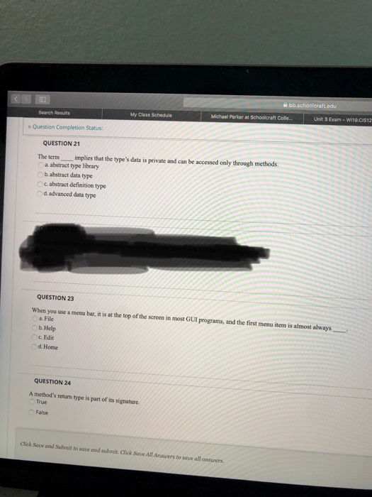 Solved Unit 3 Exam-w19.cIS12 My Class Schedule Michael | Chegg.com