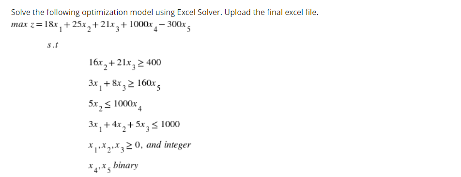Solve the following optimization model using Excel | Chegg.com
