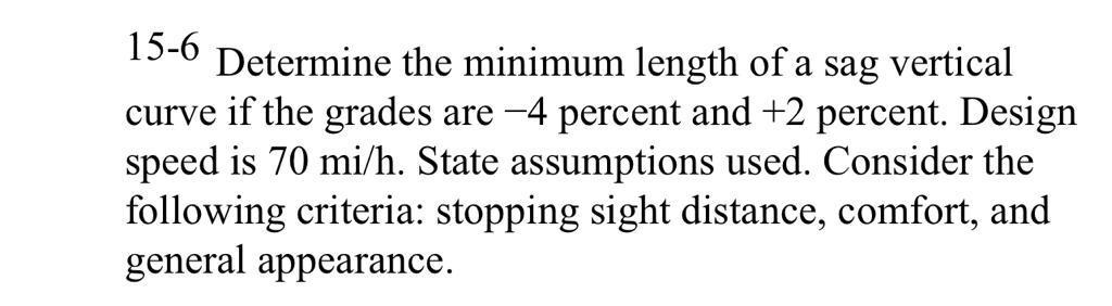 Solved 15-6 Determine the minimum length of a sag vertical | Chegg.com