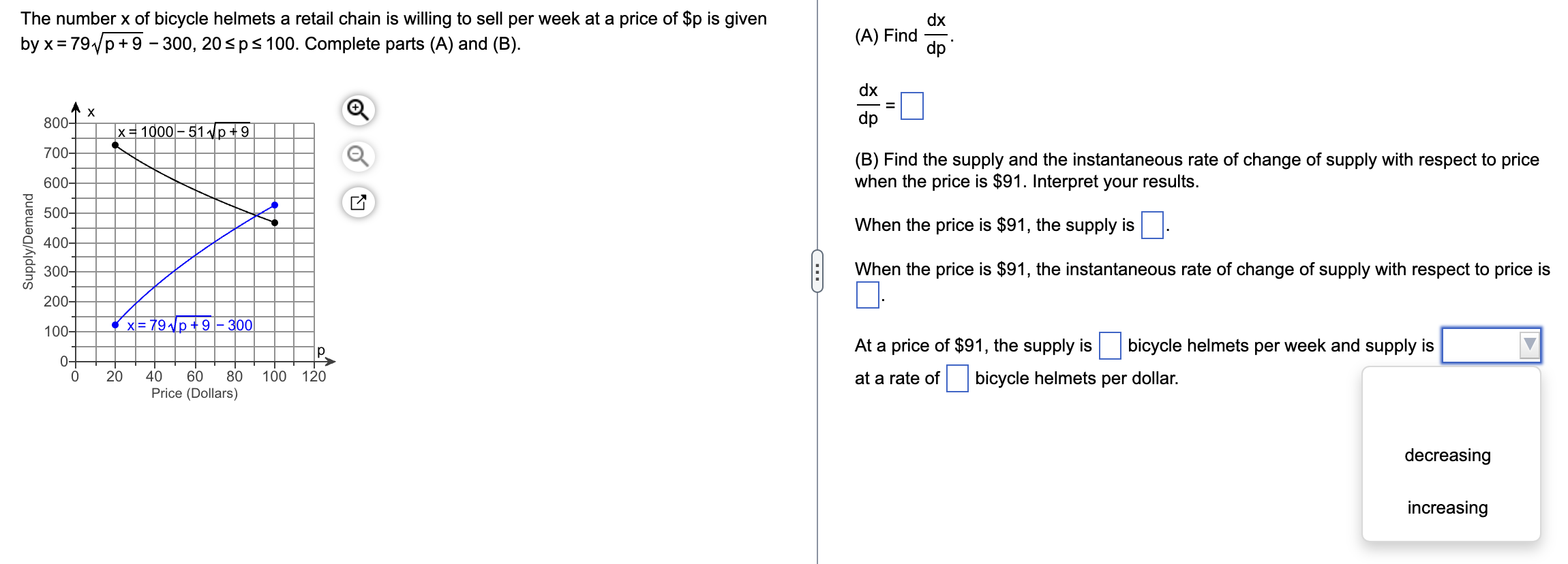 Solved For (A) please put dx/dp = then the answer For (B) | Chegg.com