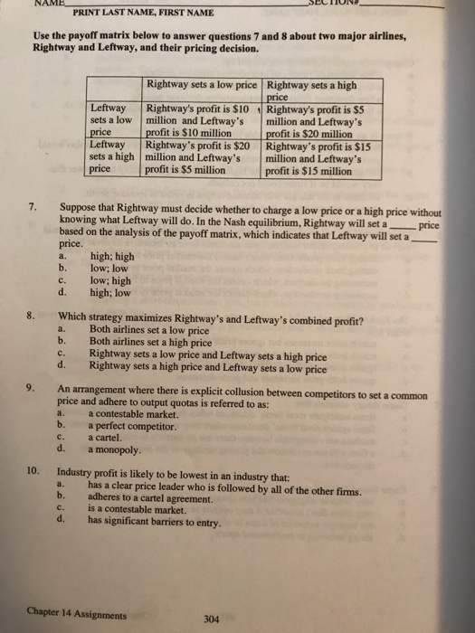 Solved NAME PRINT LAST NAME, FIRST NAME Use the payoff | Chegg.com
