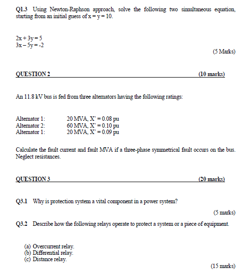 Solved Q1.3 Using Newton-Raphson approach solve the | Chegg.com