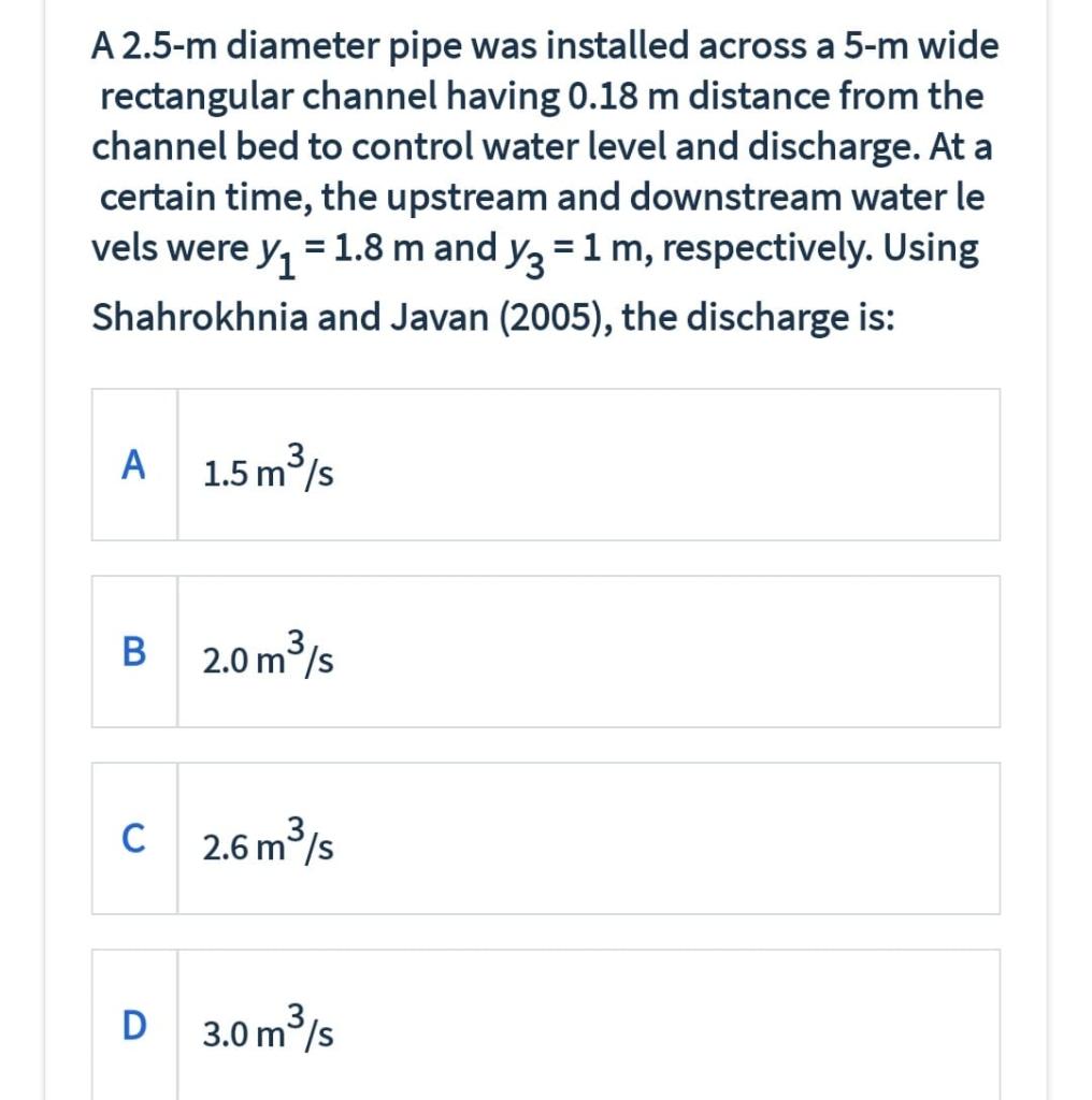 Solved Using the head-discharge equation described in Eq. | Chegg.com