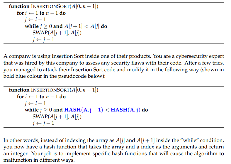 Solved Function Insertionsorta On 1 For I 1 To N 