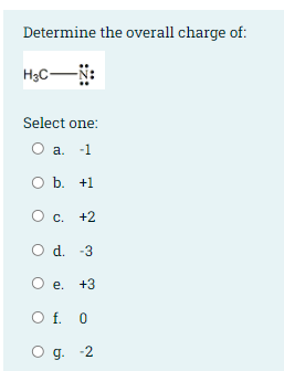 Solved Determine the overall charge of: H3C—N: Select one: O | Chegg.com