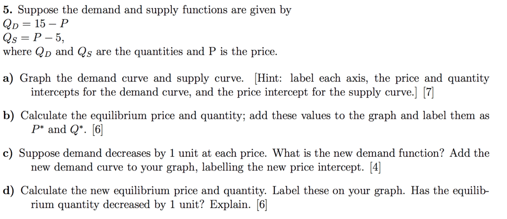 Solved 5. Suppose the demand and supply functions are given | Chegg.com