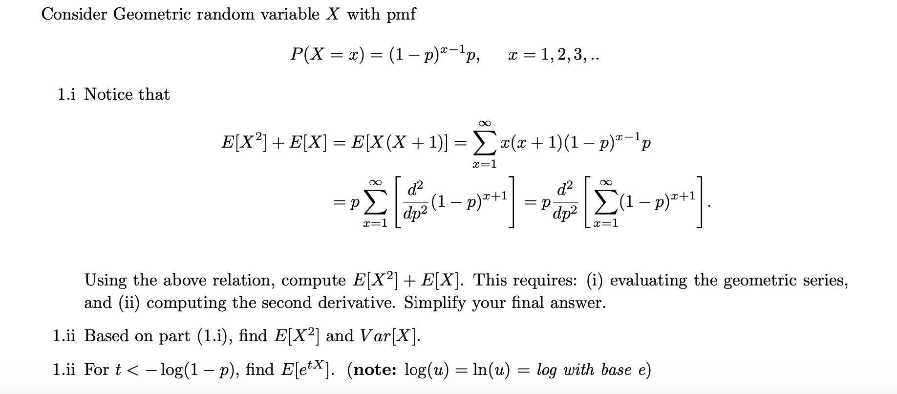Solved Consider Geometric random variable X with pmf P(X = | Chegg.com