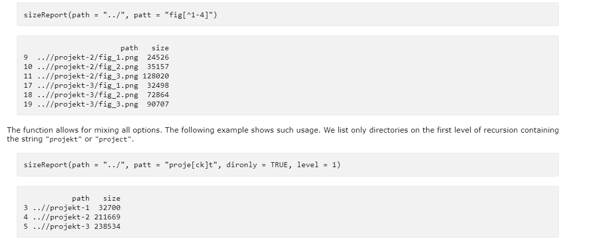 Solved Please provide code creating a function sizeReport() | Chegg.com