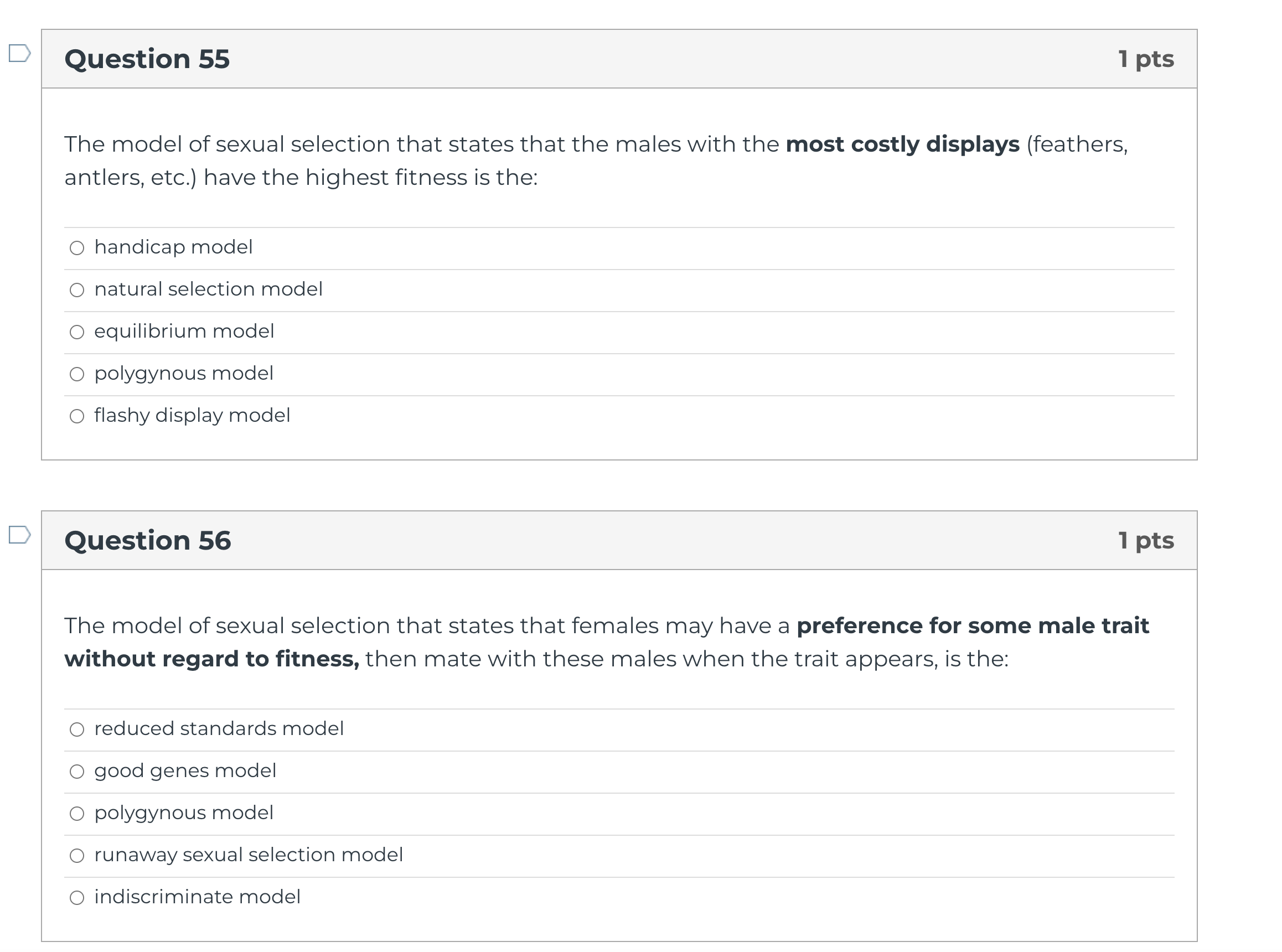 Solved Question 55The model of sexual selection that states | Chegg.com