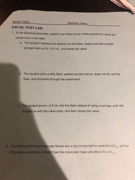 Student Name: Instructor Name: EXP #2: POST-LAB In | Chegg.com