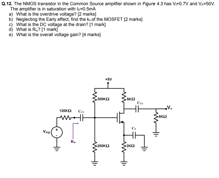 Solved Q.12. The NMOS transistor in the Common Source | Chegg.com