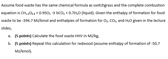 Solved Assume food waste has the same chemical formula as | Chegg.com