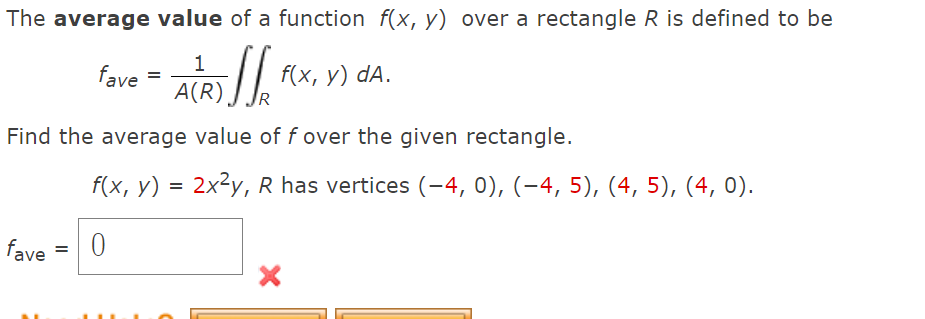 Solved The average value of a function f(x,y) over a | Chegg.com