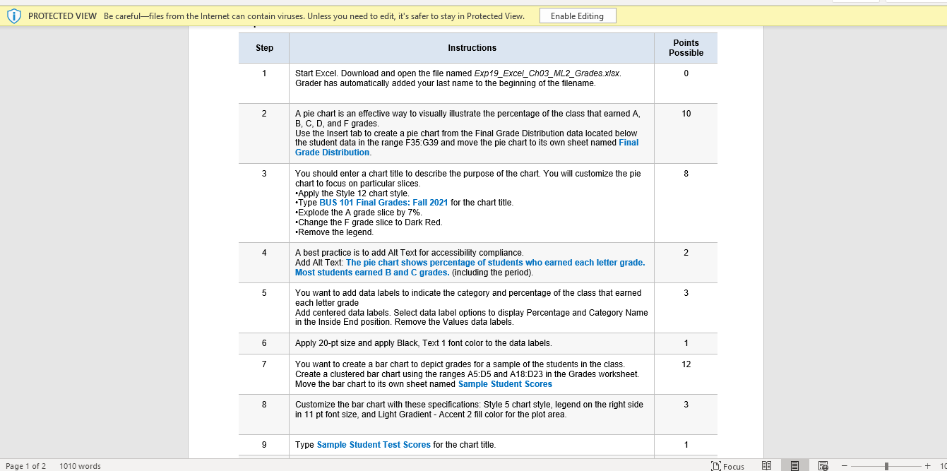 Exp19_Excel_Ch03_ML2_Grades.xlsx - EXCEL 2019 Would | Chegg.com