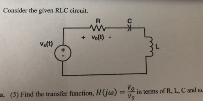 Solved Consider the given RLC circuit. + Vo(t) Vs(t) (5) | Chegg.com