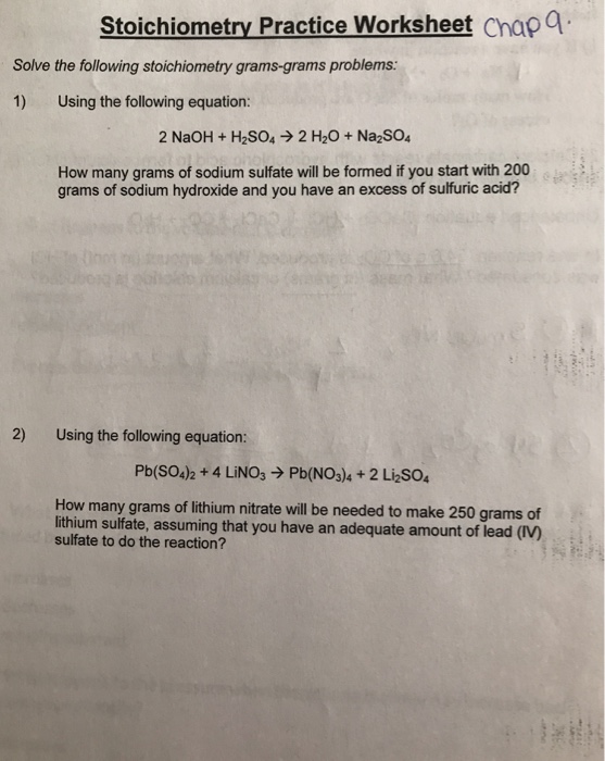 Solved Stoichiometry Practice Worksheet Chapa Solve the | Chegg.com