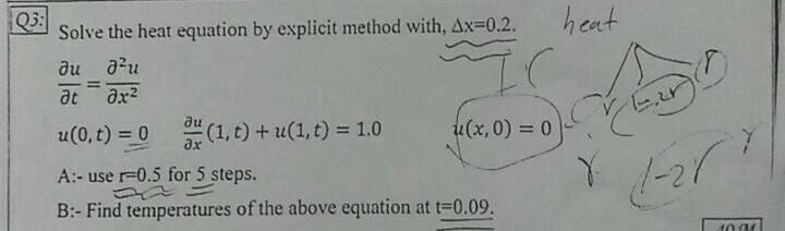 Solved heat Q3: Solve the heat equation by explicit method | Chegg.com