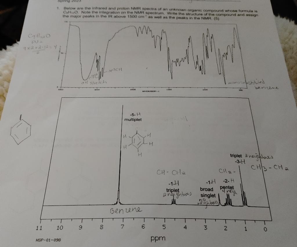 Solved 1. Betlow are the ivfrated and proton NMF spectea of | Chegg.com