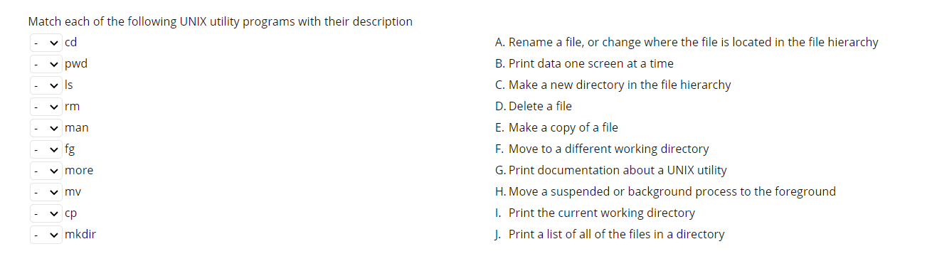 Solved Match each of the following UNIX utility programs | Chegg.com