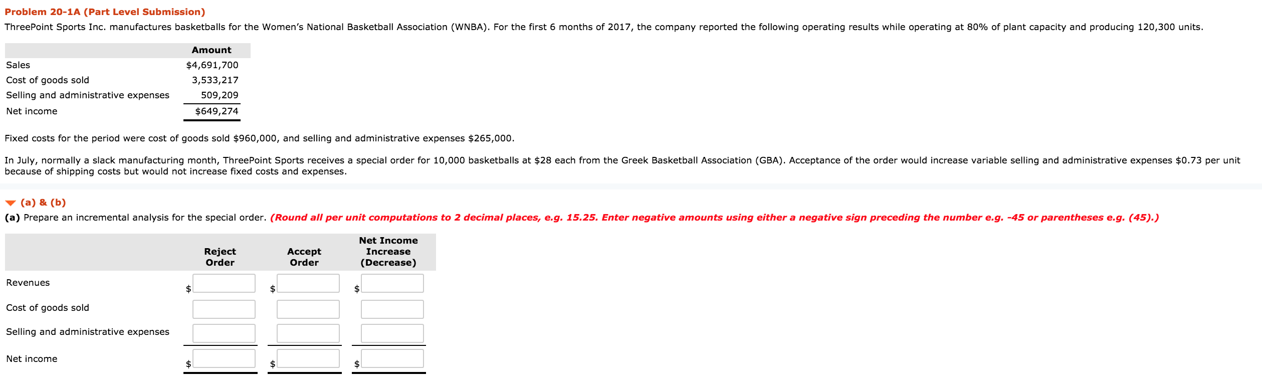 Solved Problem 20-1A (Part Level Submission) ThreePoint | Chegg.com