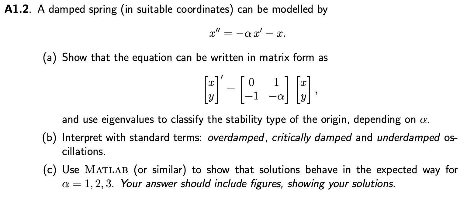 Solved A1.2. A damped spring (in suitable coordinates) can | Chegg.com