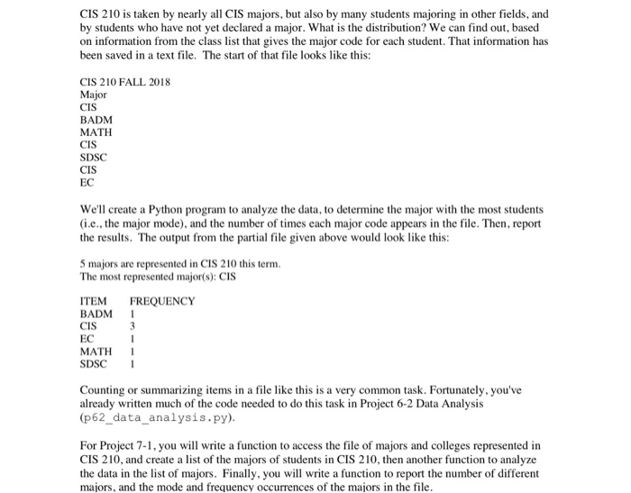 Solved CIS 210 is taken by nearly all CIS majors, but also | Chegg.com