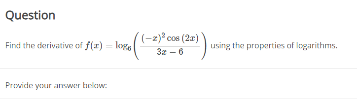 Solved QuestionFind the derivative | Chegg.com