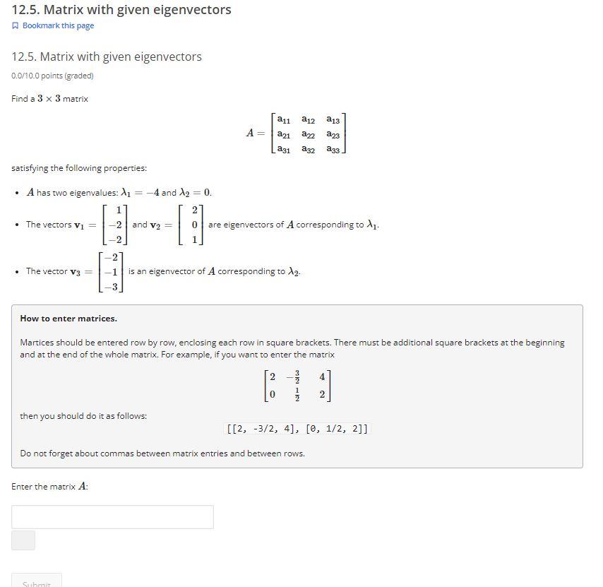Solved 12.5. Matrix with given eigenvectors 12.5. Matrix | Chegg.com