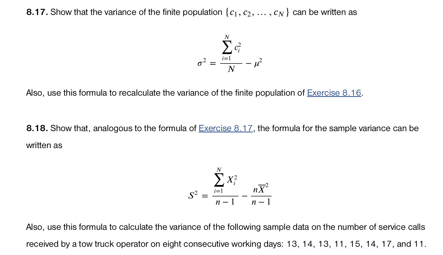 Solved 8 17 Show That The Variance Of The Finite Population