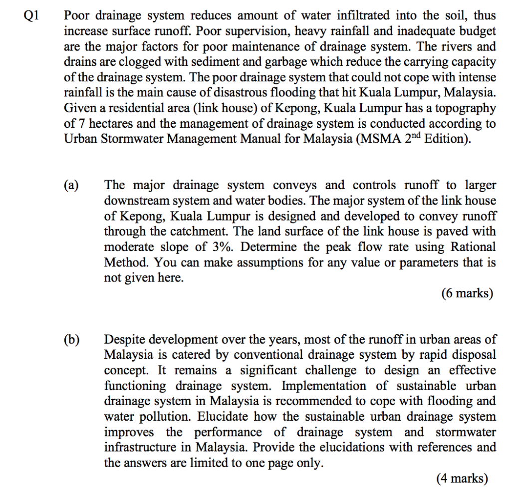 Solved Q1 Poor drainage system reduces amount of water | Chegg.com