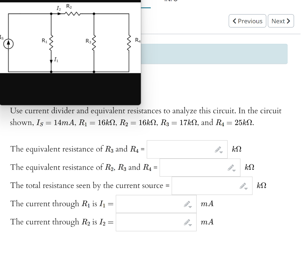 Solved Use current divider and equivalent resistances to | Chegg.com
