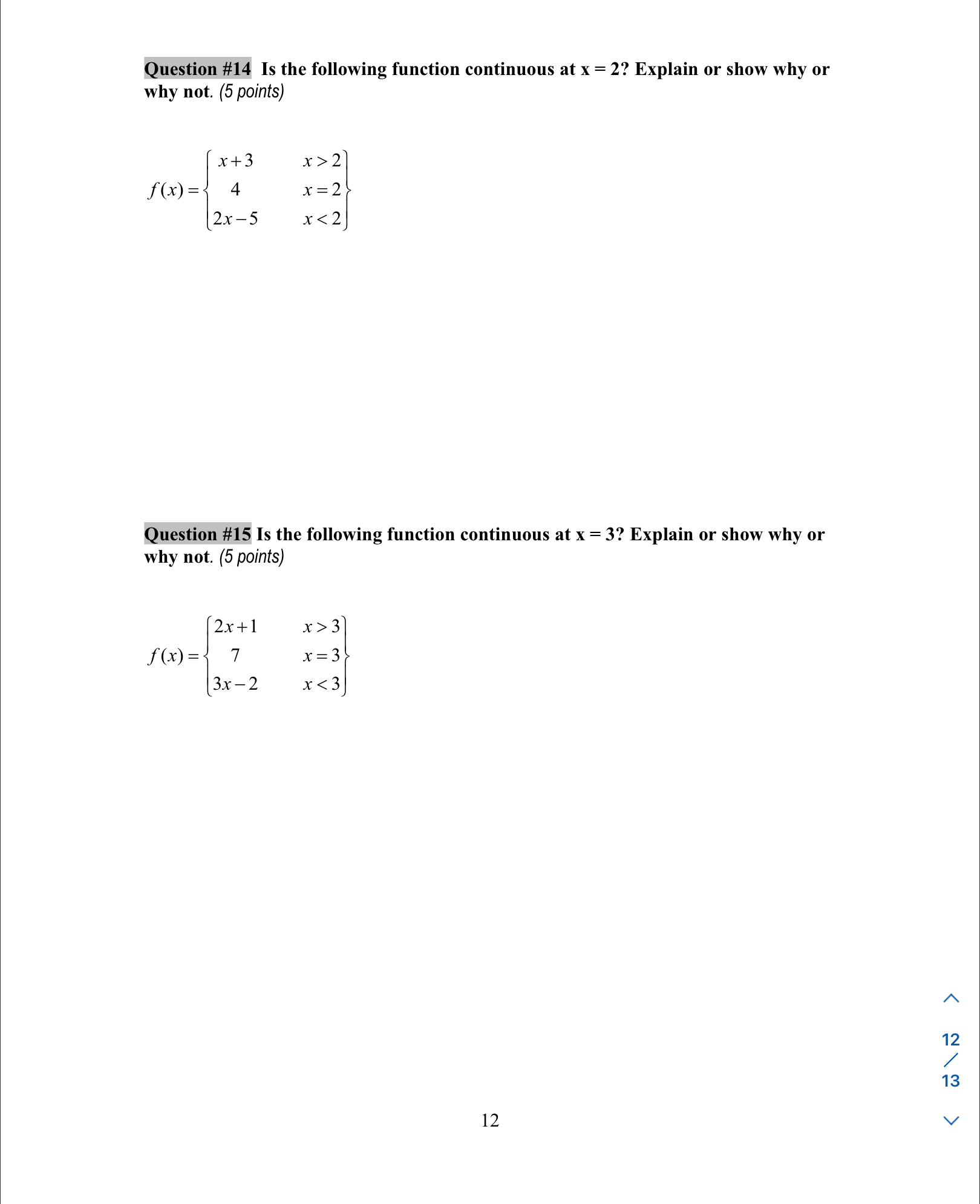 Solved Use the following graph of F(x) to answer questions | Chegg.com