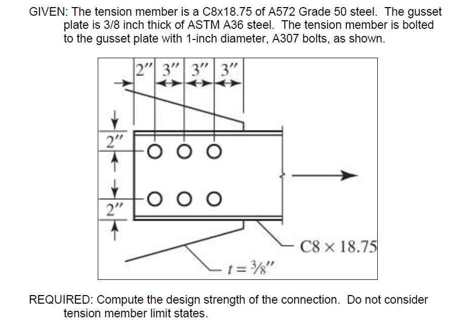 Solved GIVEN: The tension member is a C8x18.75 of A572 Grade | Chegg.com