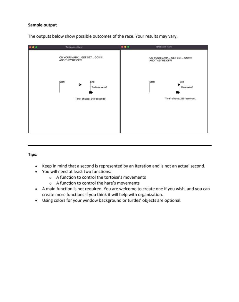 Solved Tortoise vs. Hare (60 pts) Write a program that | Chegg.com