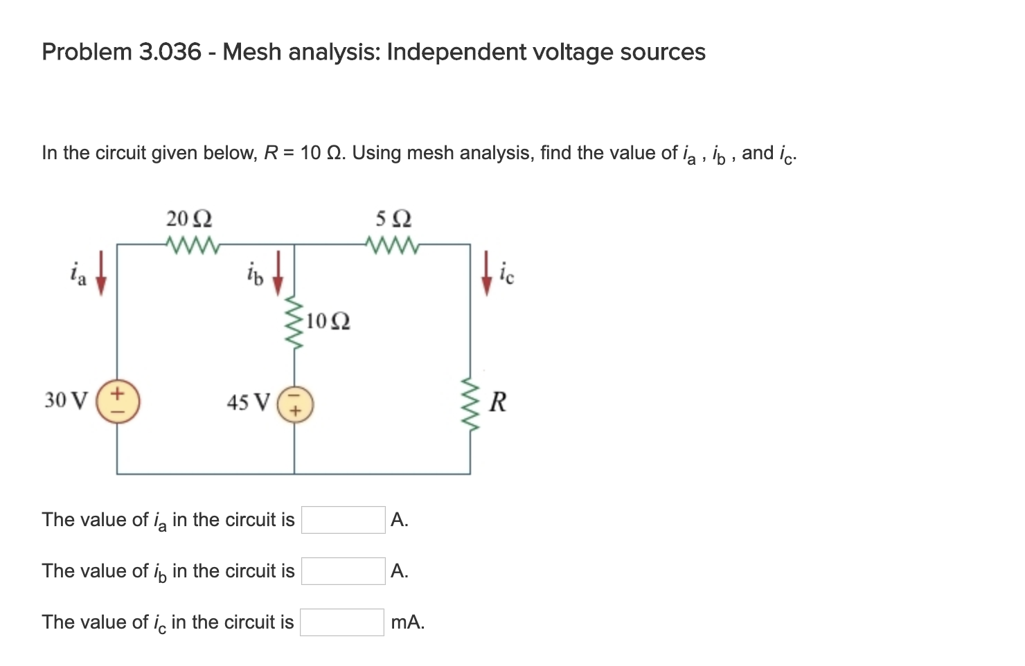 Solved Problem 3.036 - Mesh analysis: Independent voltage | Chegg.com