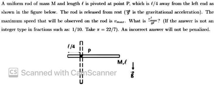 Solved A uniform rod of mass M and length & is pivoted at | Chegg.com
