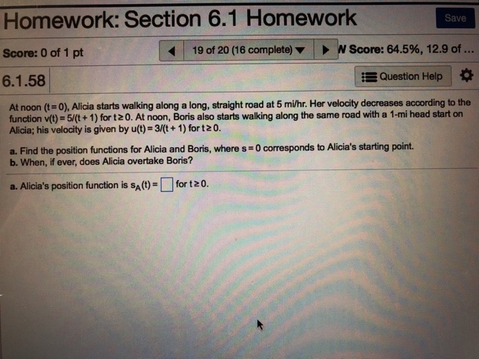 Solved Homework Section 6 1 Homework Save Score 0 Of 1 Pt