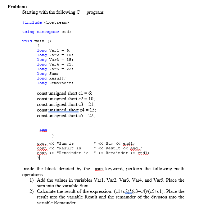 Solved in assembly for x86 using c++ I will rate you up if | Chegg.com