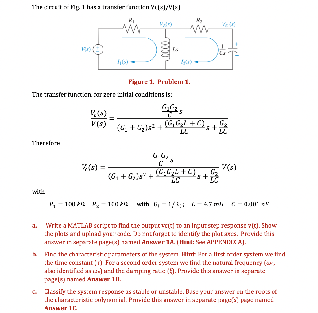 Solved The circuit of Fig. 1 has a transfer function | Chegg.com